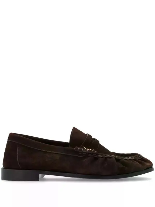 Saint Laurent Calf Suede Loafers With Cassandre Logo - Brown