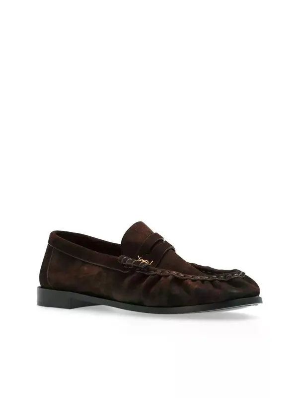 Saint Laurent Calf Suede Loafers With Cassandre Logo - Brown