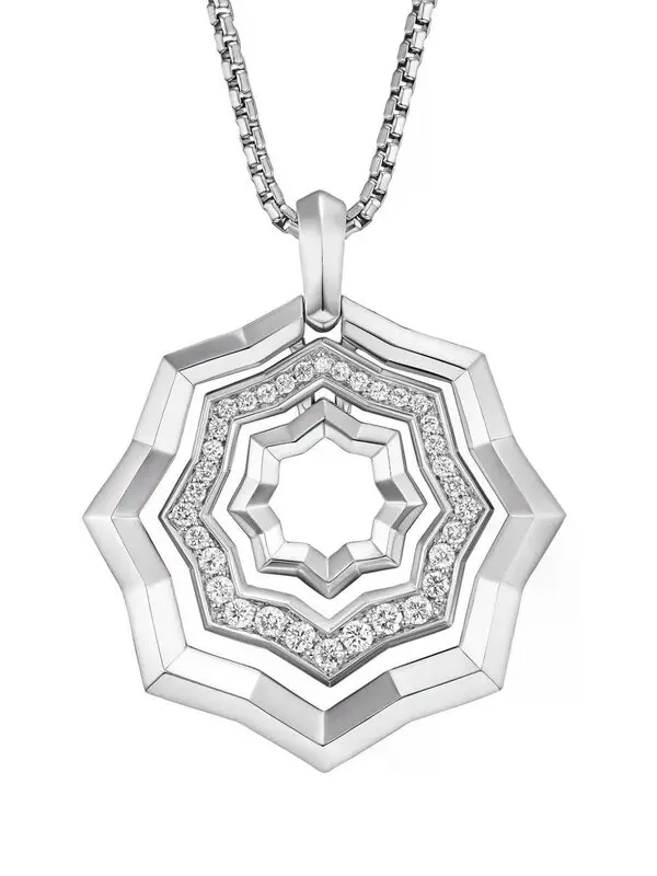 David Yurman Sterling Zig Zag Stax Diamond Pendant Necklace - Silver