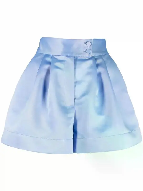 STYLAND Satin Tailored Pleated High-waist Shorts - Blue