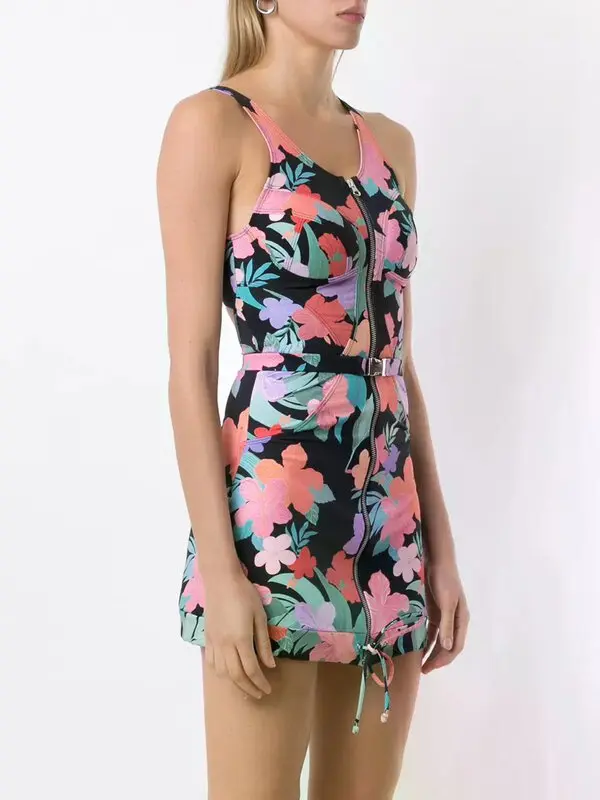 AMIR SLAMA Floral-print Zip-up Mini Dress