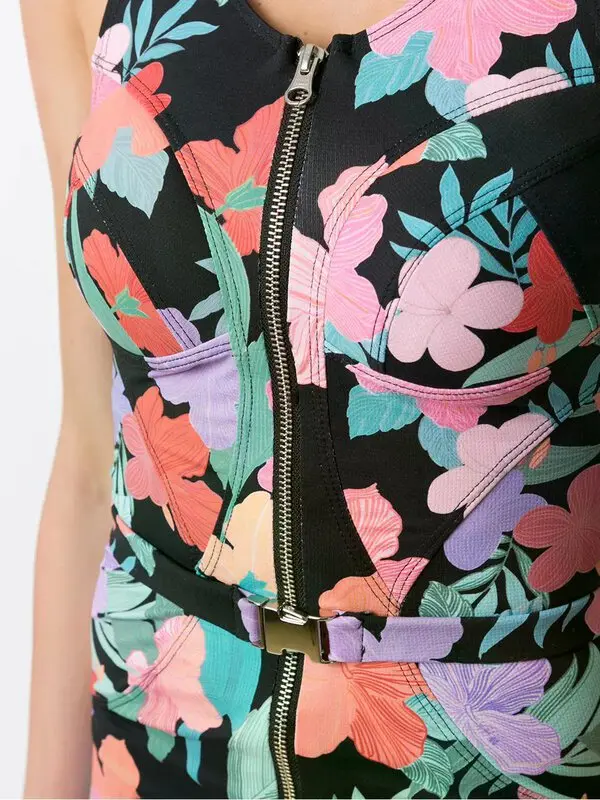 AMIR SLAMA Floral-print Zip-up Mini Dress