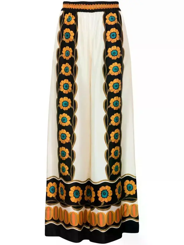 La DoubleJ Daisy Chain Silk Palazzo Pants - Orange