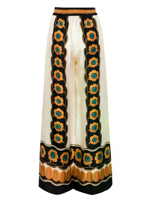 La DoubleJ Daisy Chain Silk Palazzo Pants - Orange