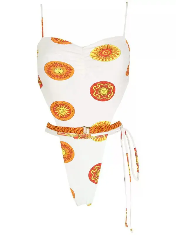 AMIR SLAMA Print Sol High-leg Swimsuit - White