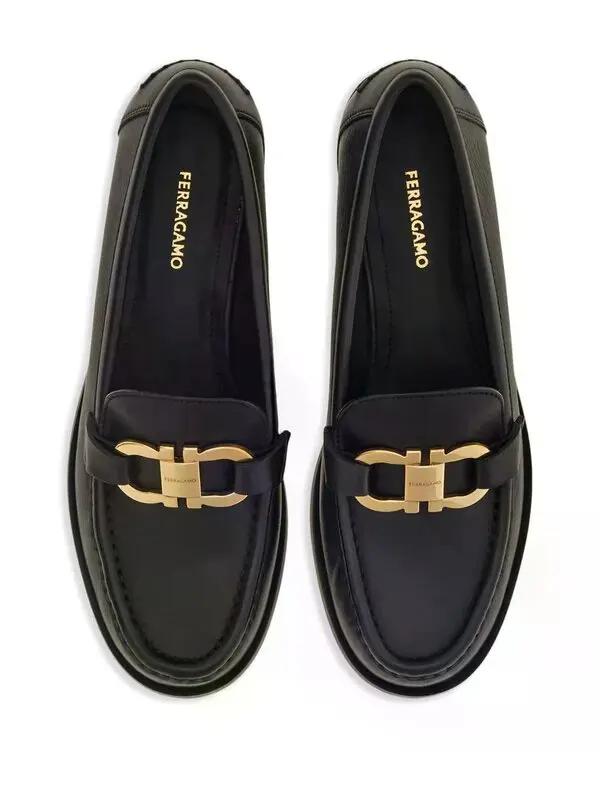 FERRAGAMO Logo-plaque Calf Leather Loafers