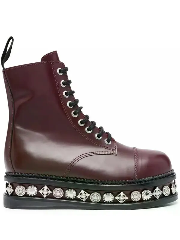Toga Stud-embellished Leather Boots - Red