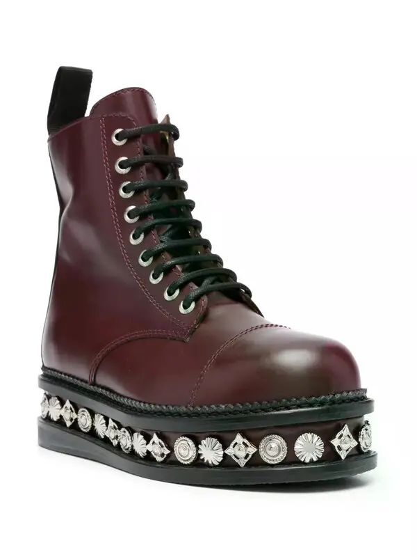 Toga Stud-embellished Leather Boots - Red