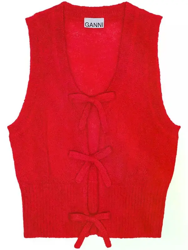 GANNI Bow Detailing Sleeveless Vest - Red