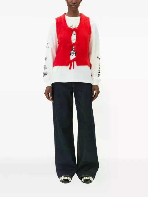 GANNI Bow Detailing Sleeveless Vest - Red