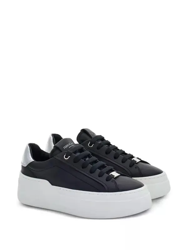 FERRAGAMO Logo-patch Leather Sneakers - Black