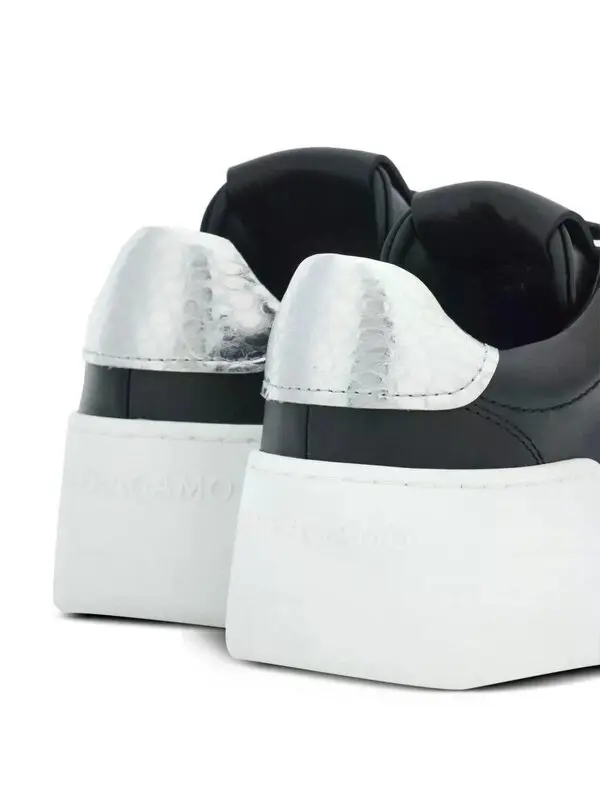 FERRAGAMO Logo-patch Leather Sneakers - Black