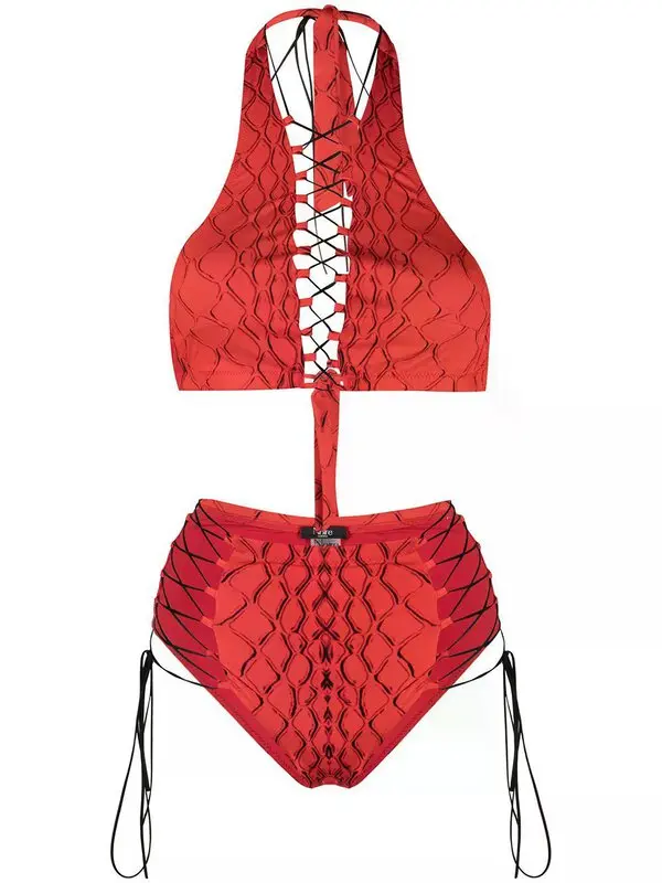 NOIRE SWIMWEAR Addicted Snakeskin Print Bikini - Red