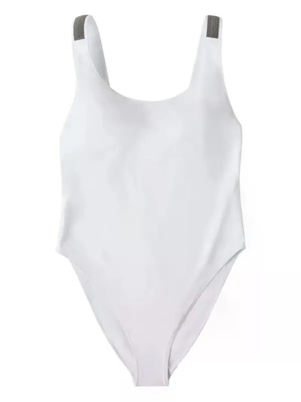 Brunello Cucinelli Monili Chain-embellished Scoop Neck Swimsuit - White