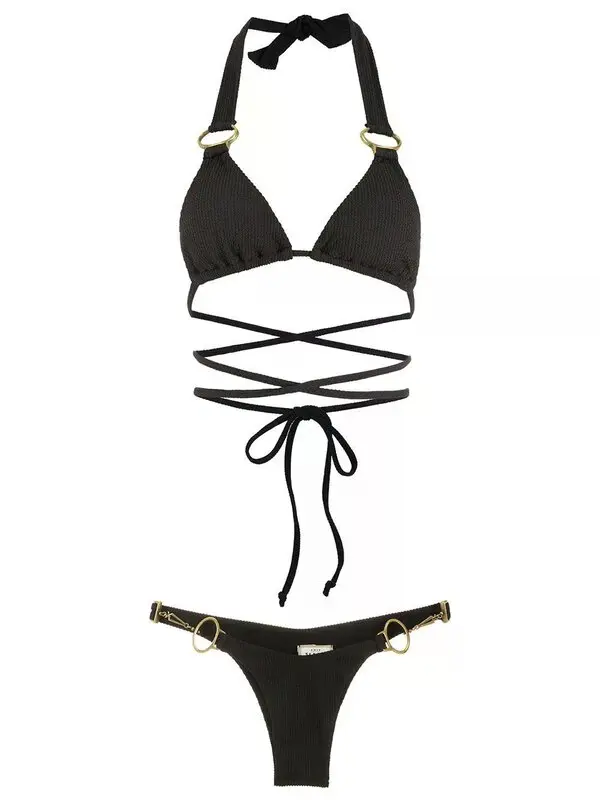 AMIR SLAMA Ribbed Tie Around Bikini - Black