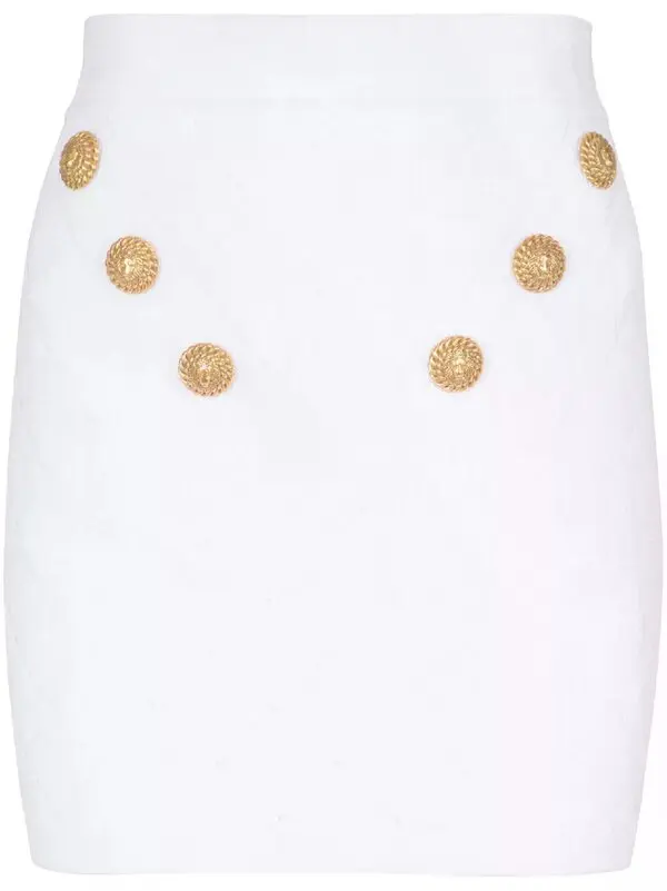 Balmain 6-button Fine-knit Mini Skirt - White