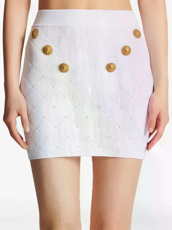 Balmain 6-button Fine-knit Mini Skirt - White