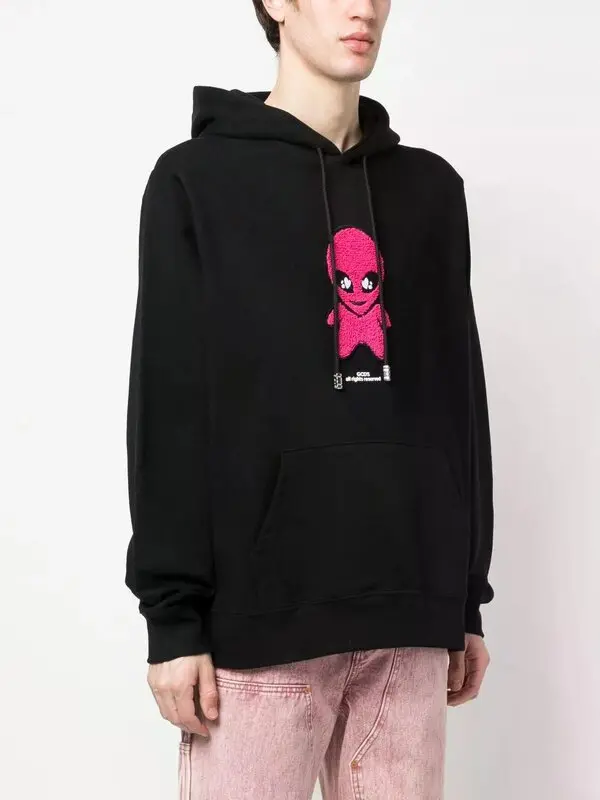 Gcds Cotton Alien-patch Drawstring Hoodie - Black