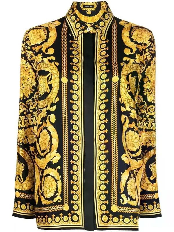 Versace Barocco Print Silk Shirt - Black