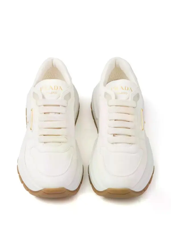 Prada Leather Triangle Logo Sneakers - White