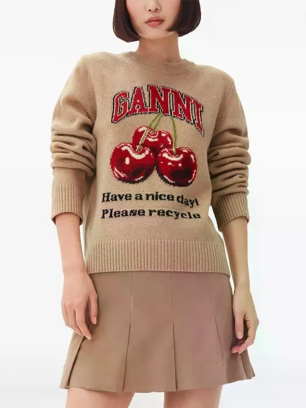 GANNI Intarsia-knit Cherries Jumper
