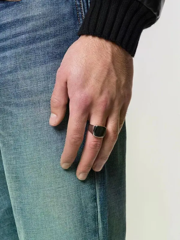 Tom Wood Cushion Signet Ring In Sterling With Blue Hawk Eye
