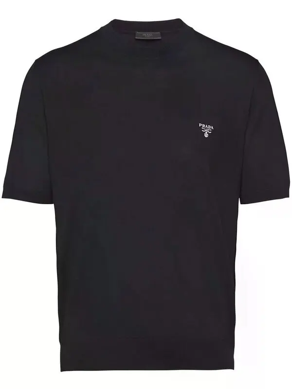 Prada Crew Neck Wool Jumper With Embroidered Logo