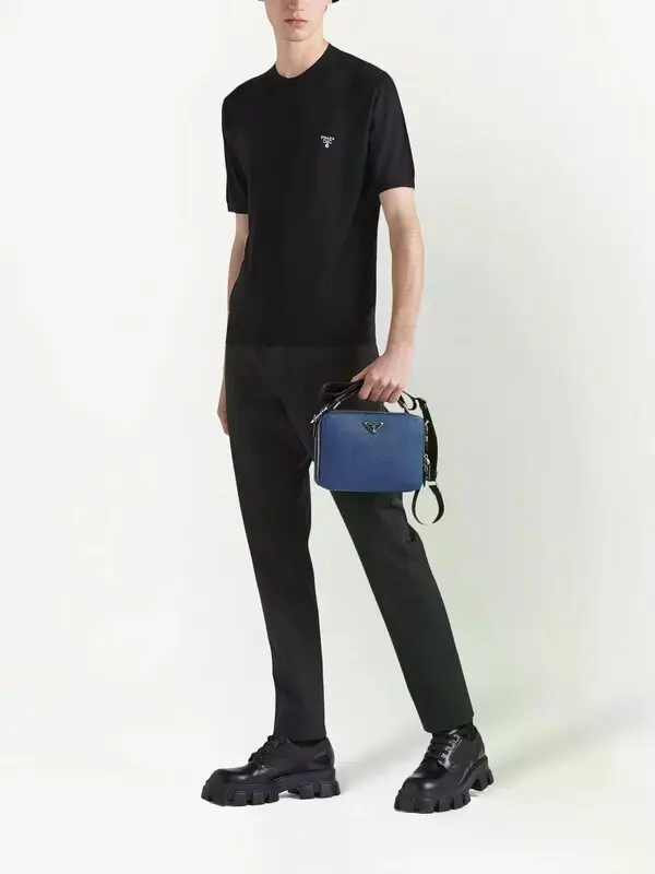 Prada Crew Neck Wool Jumper With Embroidered Logo