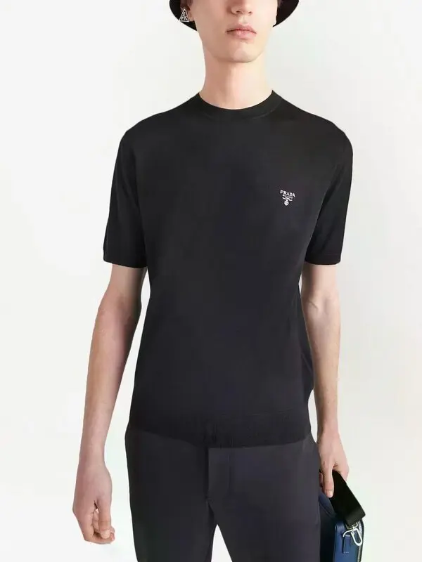 Prada Crew Neck Wool Jumper With Embroidered Logo