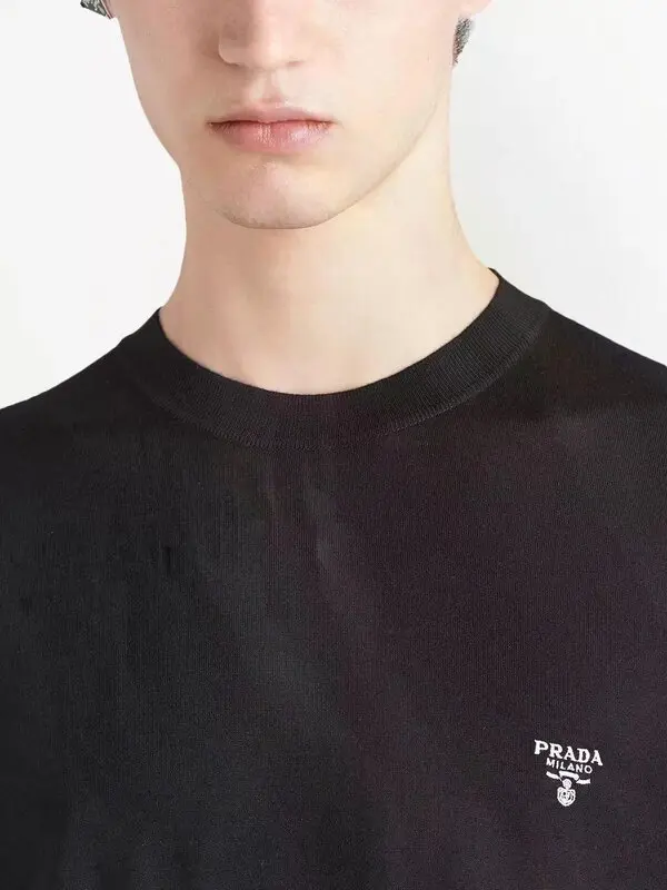 Prada Crew Neck Wool Jumper With Embroidered Logo