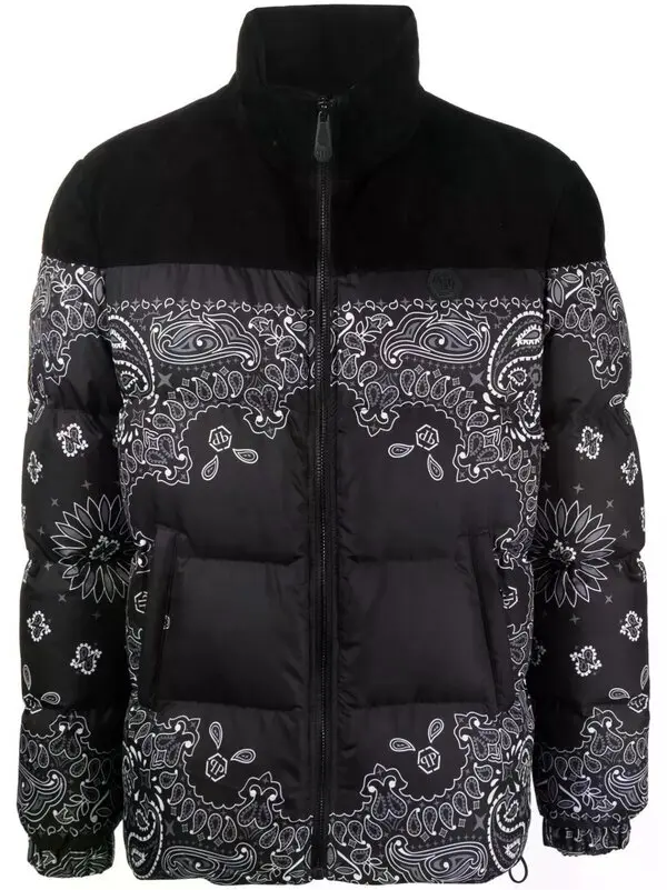 Philipp Plein Bandana-print Padded Jacket - Black