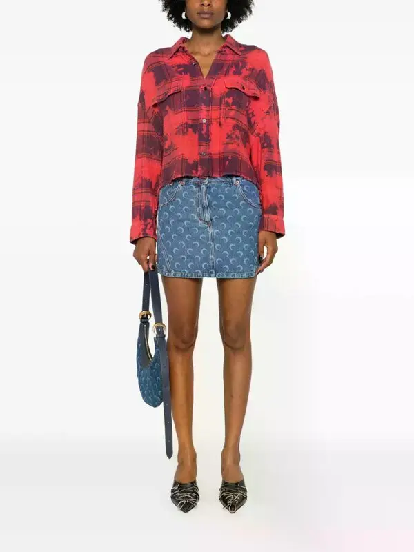 MARINE SERRE Crescent Moon Print Denim Mini Skirt