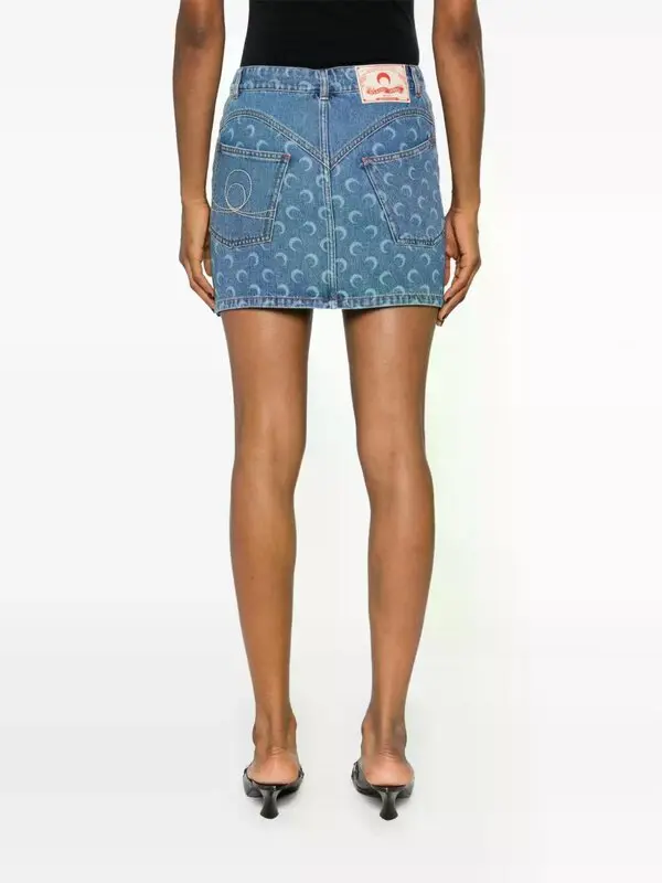 MARINE SERRE Crescent Moon Print Denim Mini Skirt