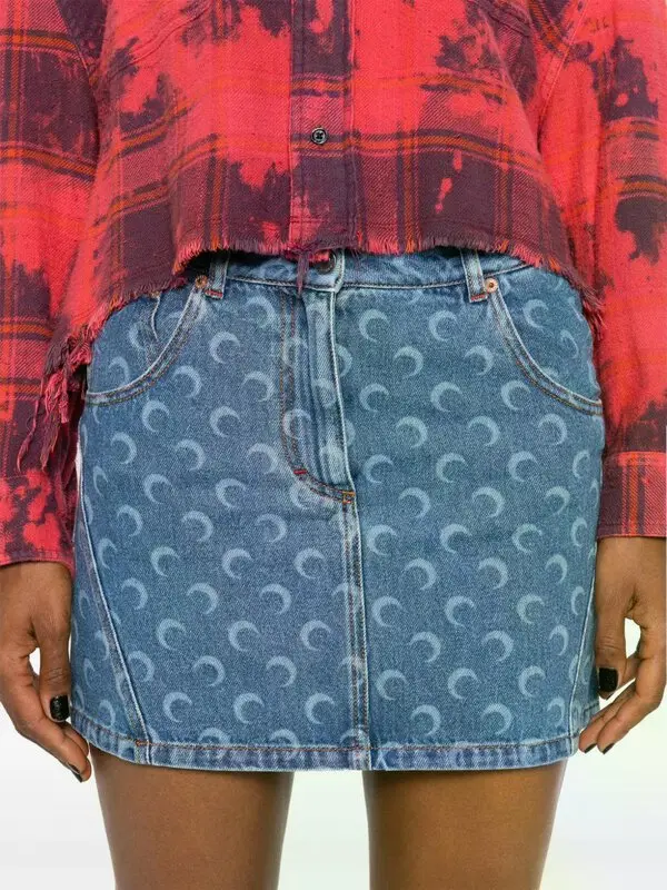 MARINE SERRE Crescent Moon Print Denim Mini Skirt