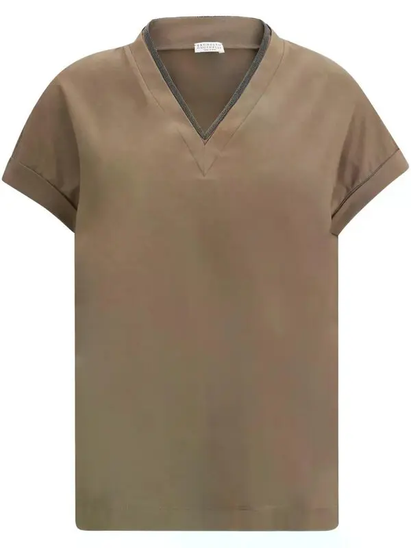 Brunello Cucinelli V-neck Short-sleeve Top - Brown