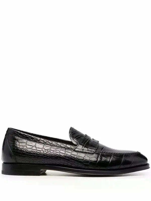 SCAROSSO Stefano Crocodile-embossed Loafers - Black