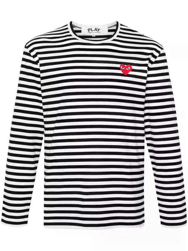 Play Comme Des Garcon Heart-patch Striped T-shirt - Black