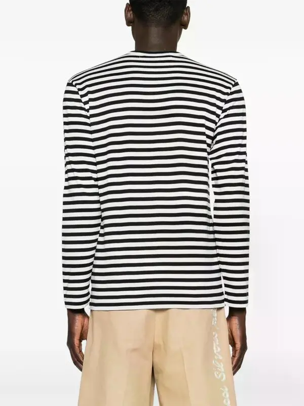 Play Comme Des Garcon Heart-patch Striped T-shirt - Black