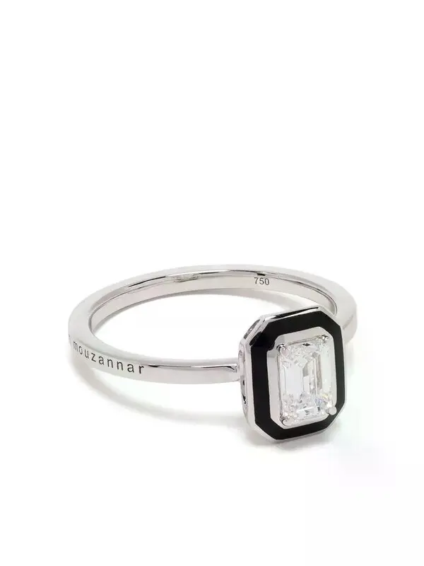 SELIM MOUZANNAR 18kt White Gold Mina Diamond And Enamel Ring - Silver