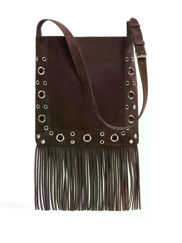 Valentino Garavani Nellcôte Suede Shoulder Bag With Studs And Fringe - Brown