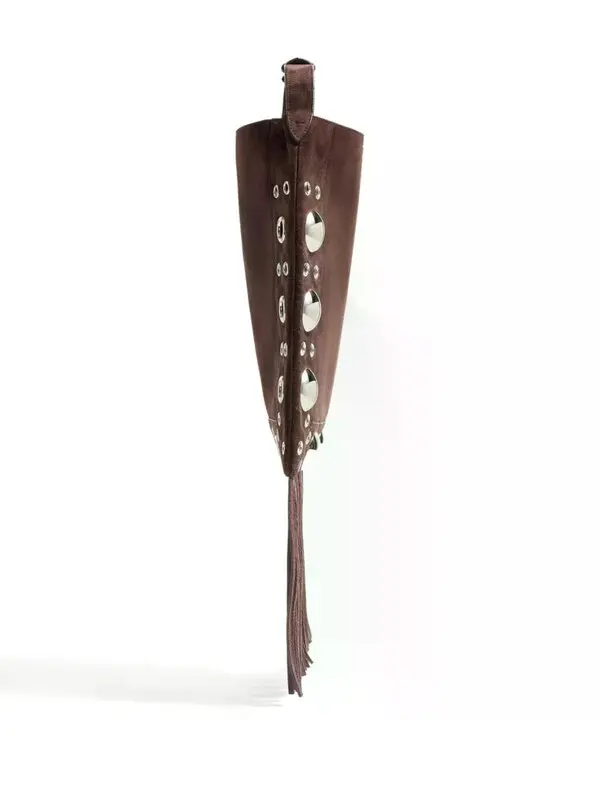 Valentino Garavani Nellcôte Suede Shoulder Bag With Studs And Fringe - Brown