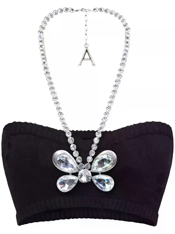 AREA Crystal Butterfly Knitted Bandeau - Black