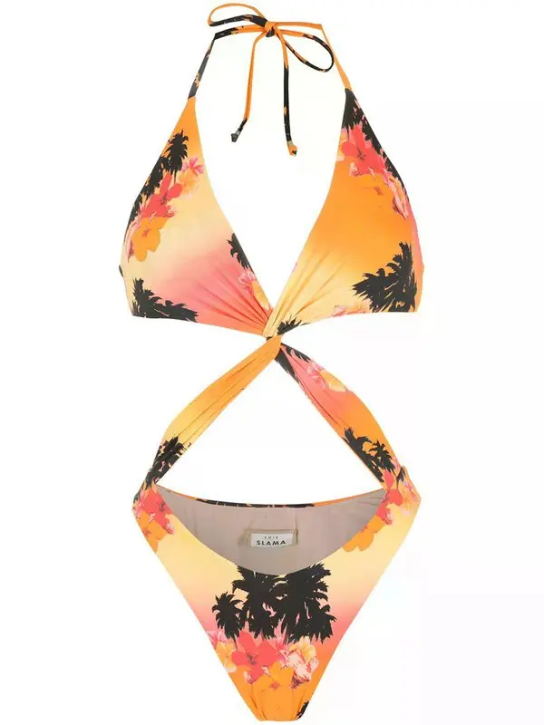 AMIR SLAMA Ilha De Hibiscus Print Swimsuit - Orange