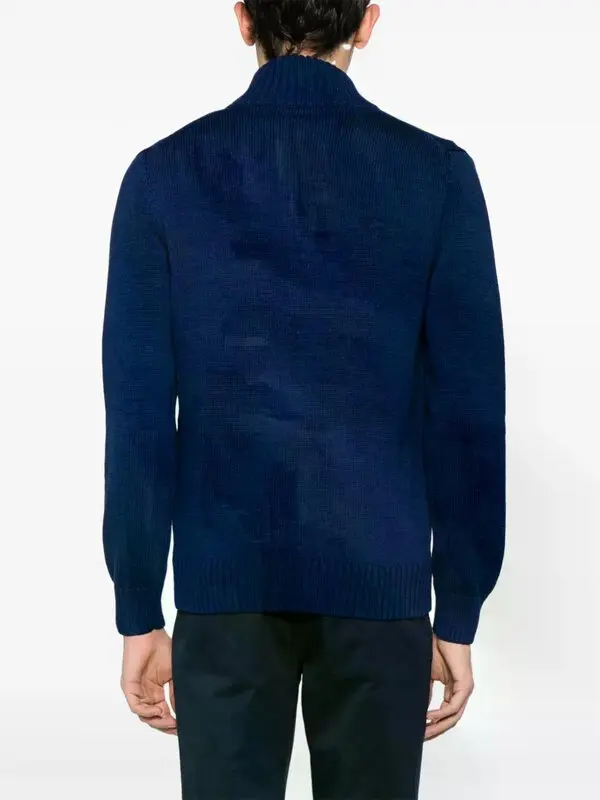 ZANONE Ribbed Cotton High Neck Cardigan - Blue