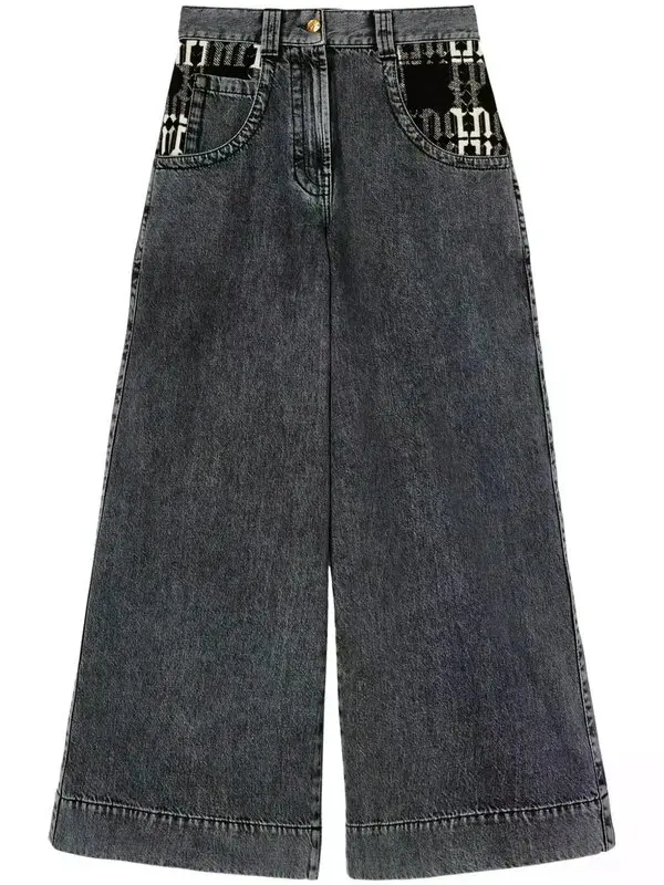 Palm Angels Monogram-pattern Wide-leg Jeans