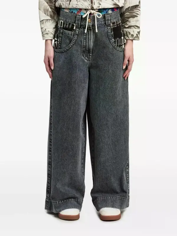 Palm Angels Monogram-pattern Wide-leg Jeans