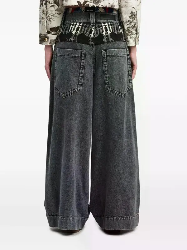 Palm Angels Monogram-pattern Wide-leg Jeans