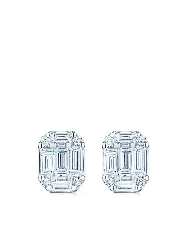 Kwiat 18kt White Gold Diamond Starburst Stud Earrings - Silver