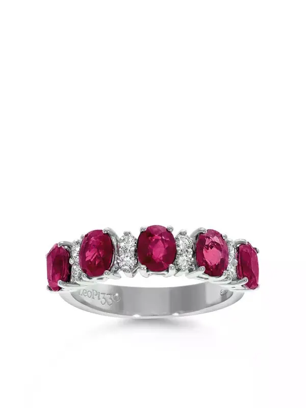 LEO PIZZO 18kt White Gold Diamond And Ruby Eternity Band Ring - Silver