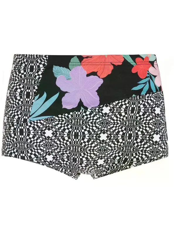 AMIR SLAMA Striped Panels Hibiscus Swimming Trunks - Multicolour